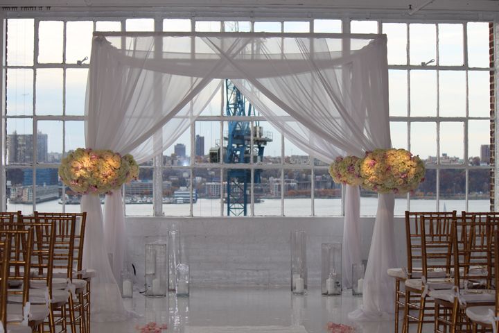 Megan & Stewart – Sheet Draped Chuppah with White Pink Roses – Studio ...