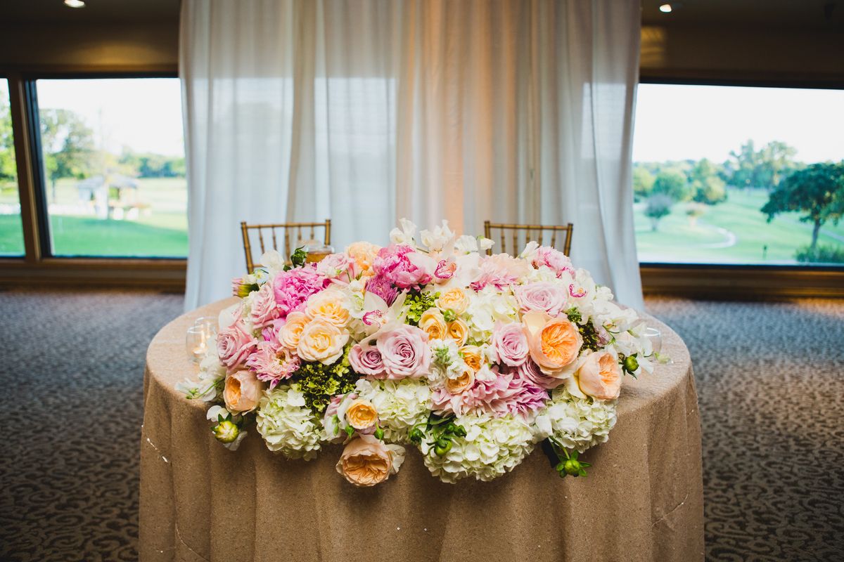 Marissa & Chris – Rose Hydrangea Peony Sweetheart Table – Oak Tree ...
