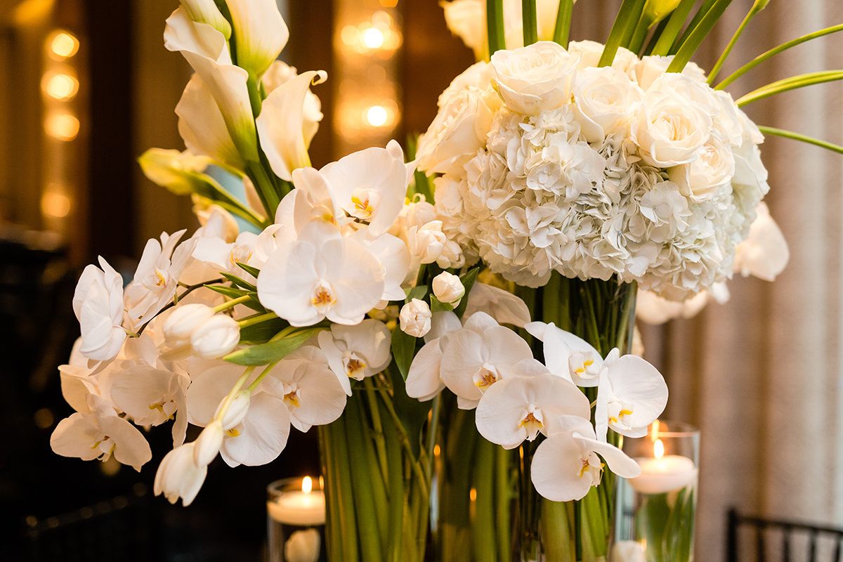 Jacqueline & Gary – High Centerpiece Detail – orchid rose lily ...